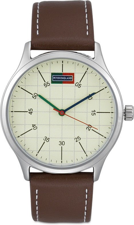 Peter England PE000011B Men’s Analog Watch – White/Beige Chequered Dia ...